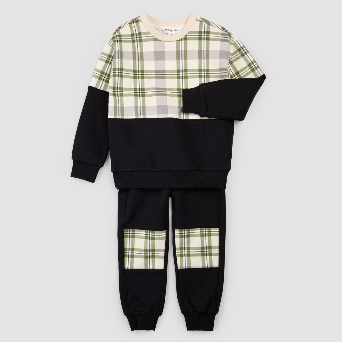 Plaid and Black Patched Jogger Set – miles the label