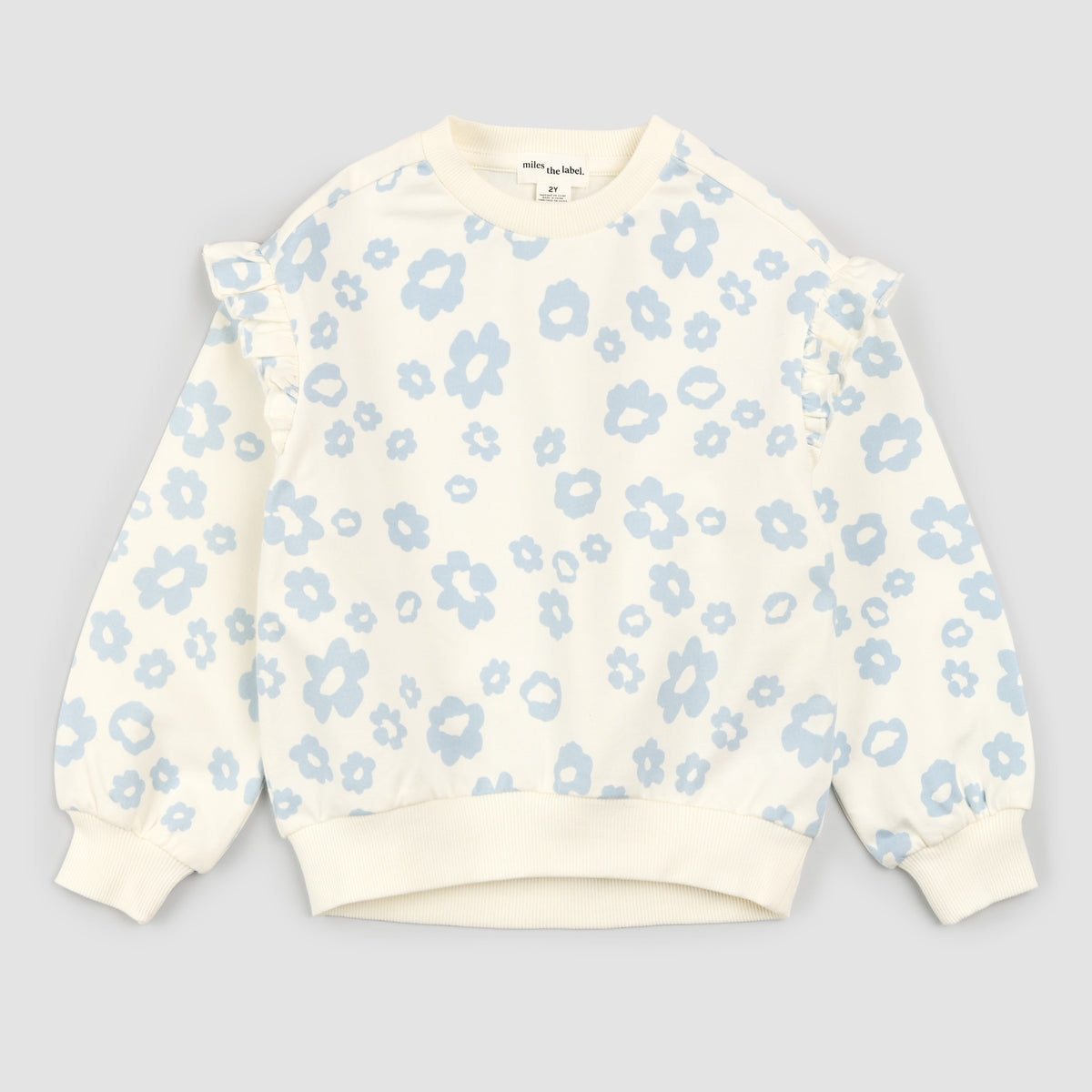 Blue Daisy Print on Off White Sweatshirt – miles the label
